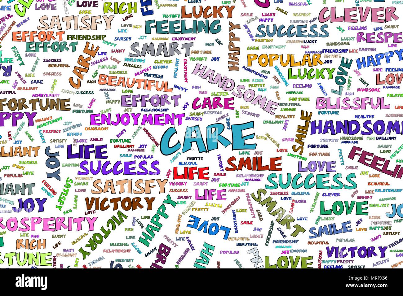 Care, abstract positive emotion word cloud illustrations background ...