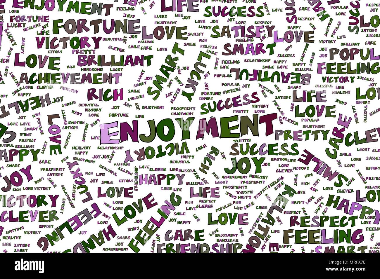 Enjoyment, abstract positive emotion word cloud illustrations ...
