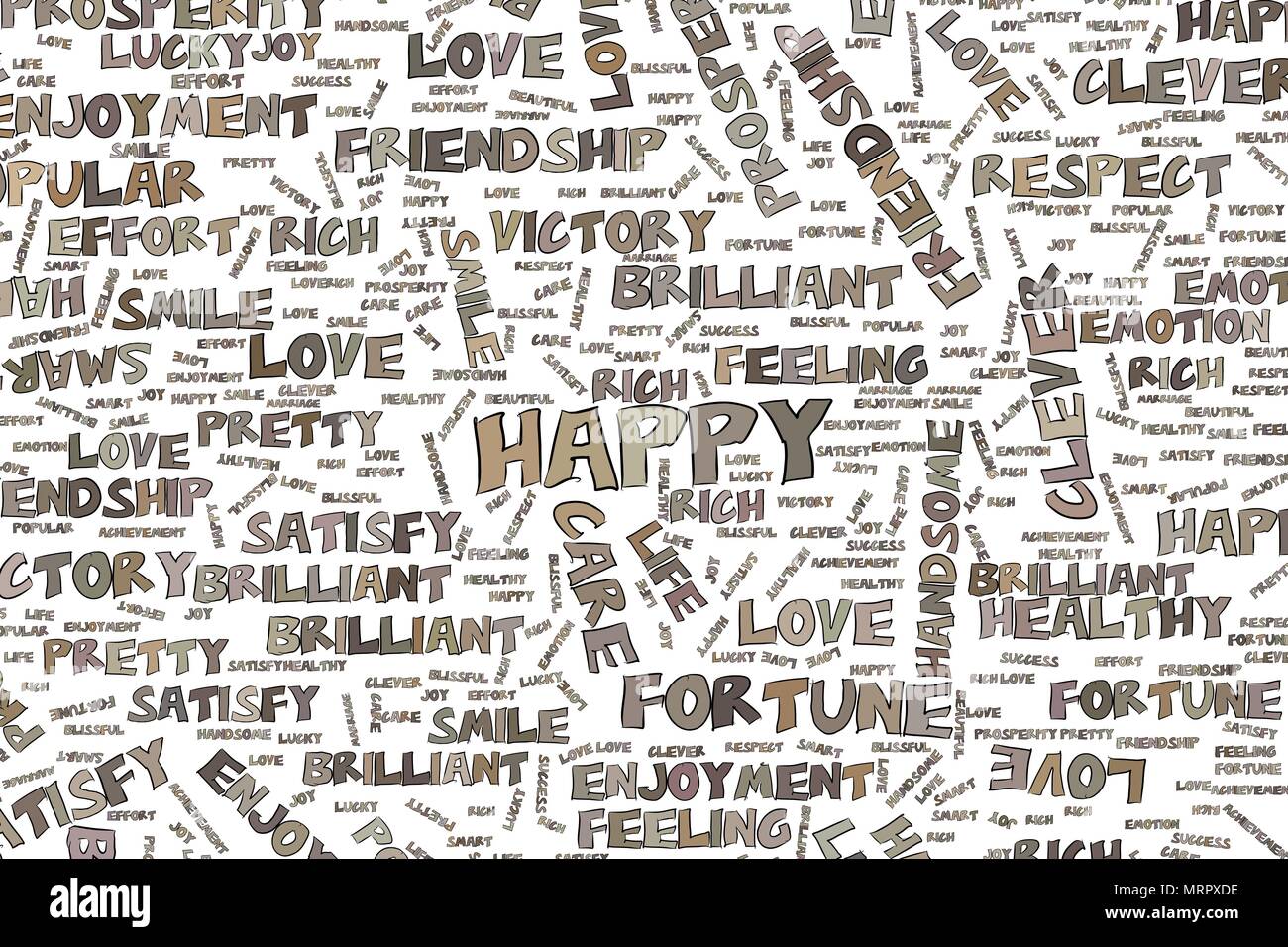 Happy, illustrations of positive emotion word cloud. Good for web page ...