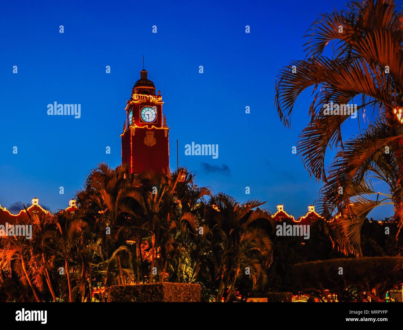 Merida City Hall Clock Tower at Dusk - Merida, Mexico Stock Photo - Alamy
