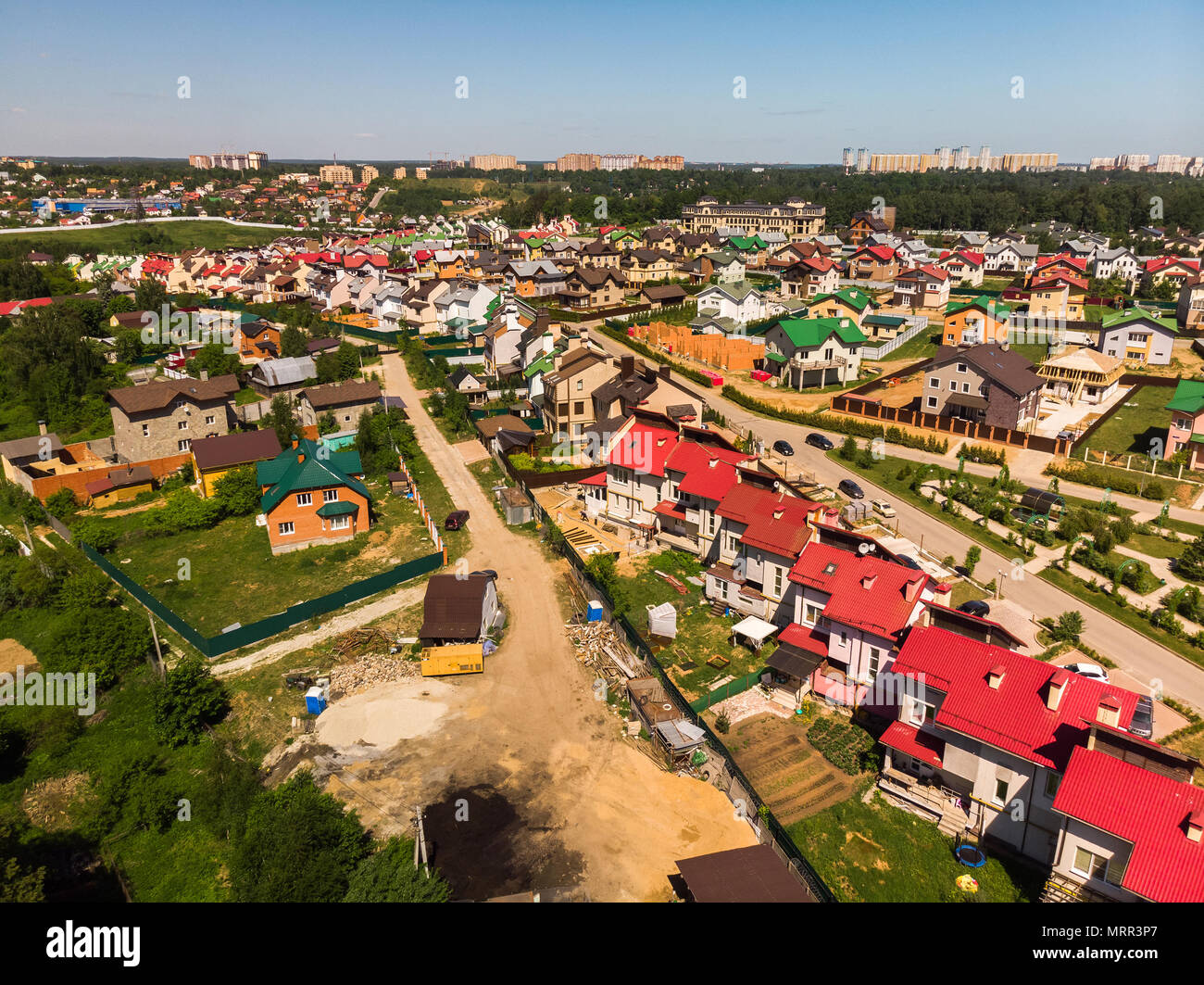 View of the cottage village near Moscow from the top, Russia Stock ...