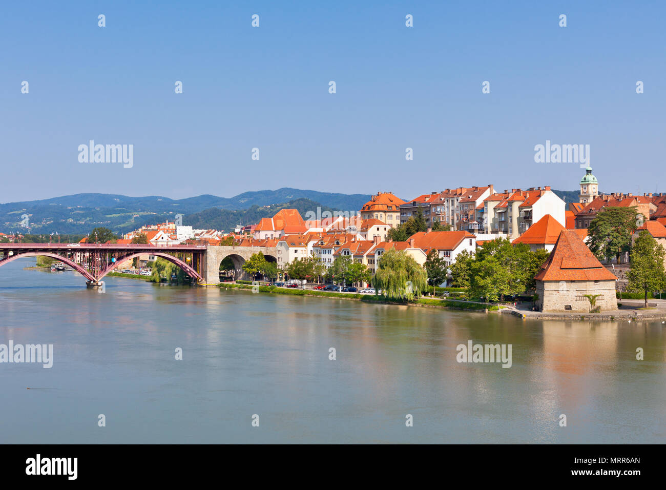 Skyline of Maribor city embankment in the sunny day, Slovenia Stock ...