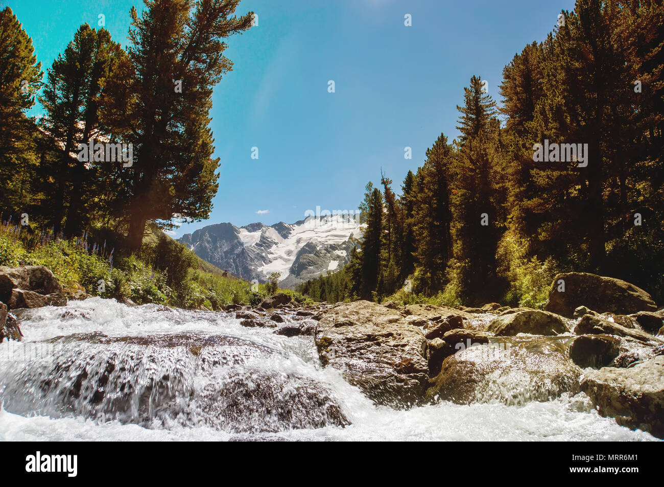 Beautiful waterfall in Siberia Altai Russia. The wildlife of the ...