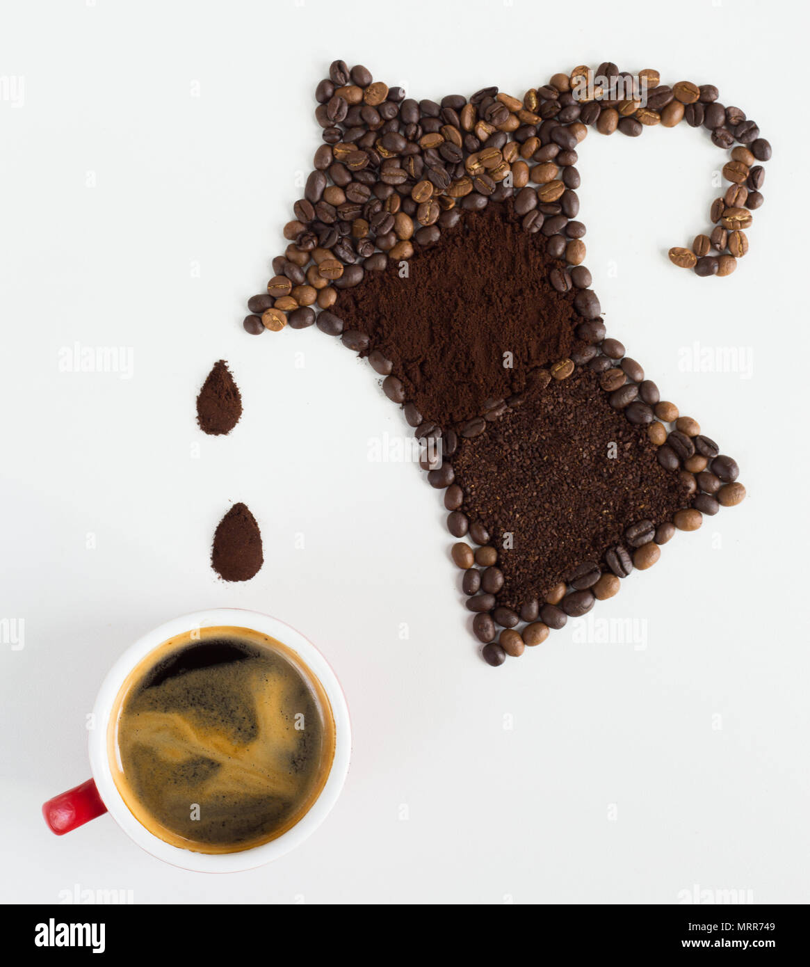 Coffee beverage concept , Moka pot shape made from coffee bean with ...
