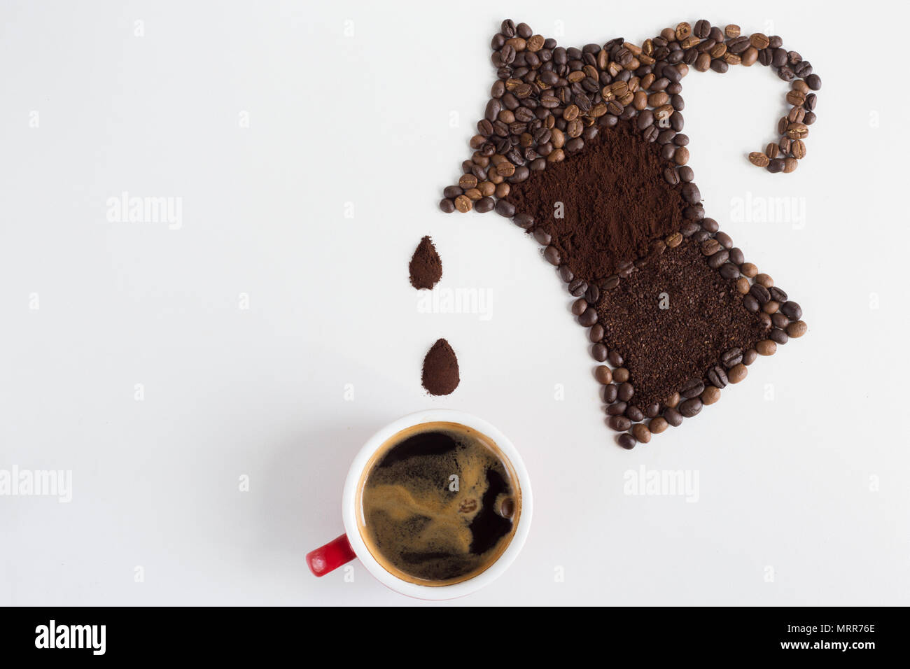 Coffee beverage concept , Moka pot shape made from coffee bean with ...