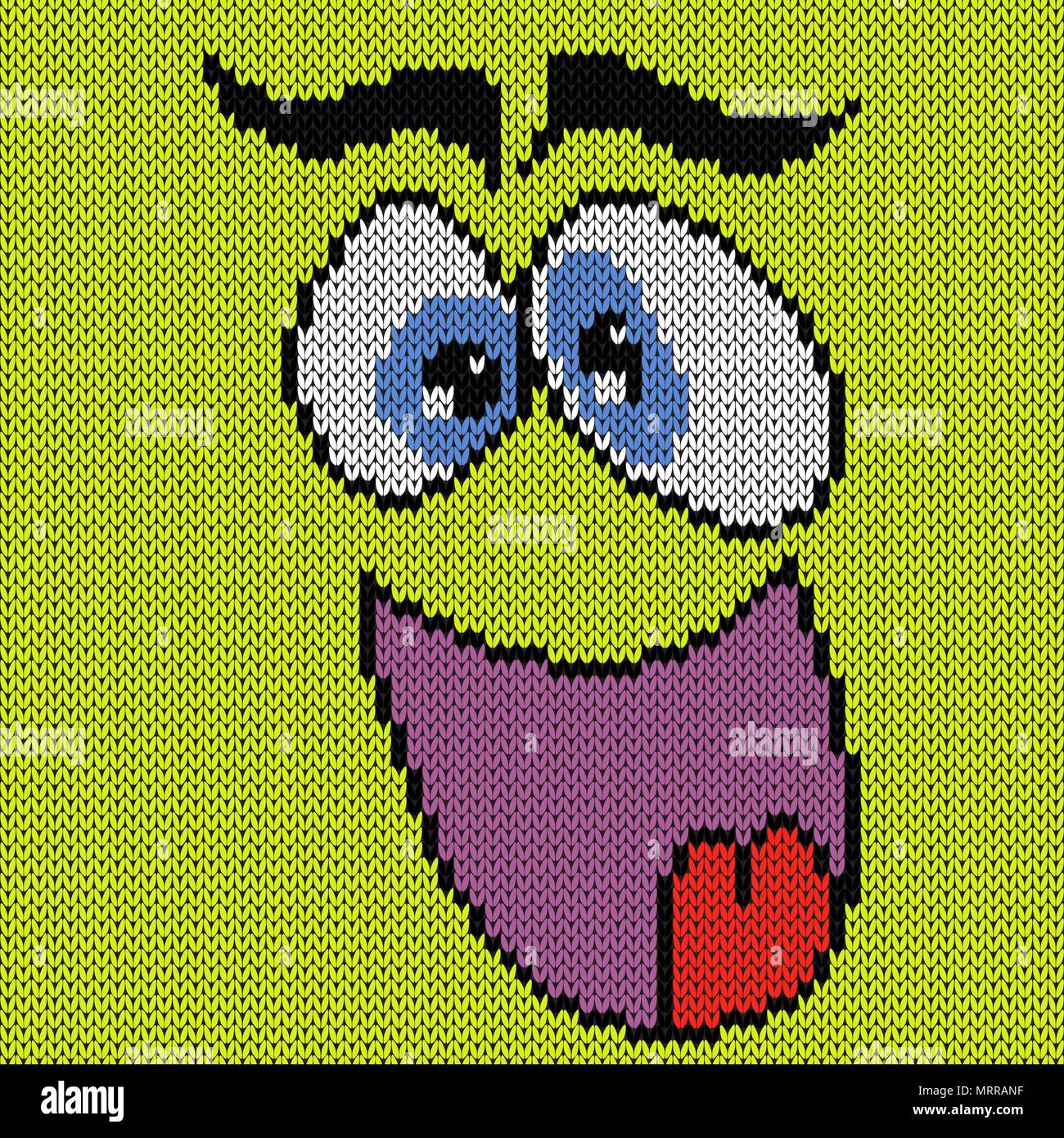 Joyful and happy grimace with an open mouth on the bright green ...