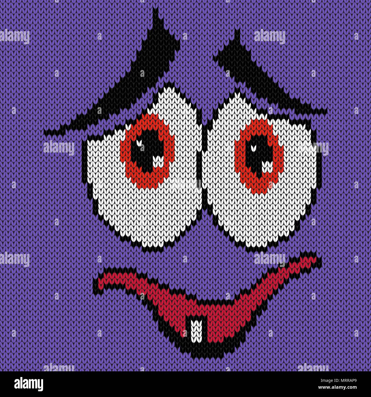 Funny and modest grimace with an open mouth on the violet background ...