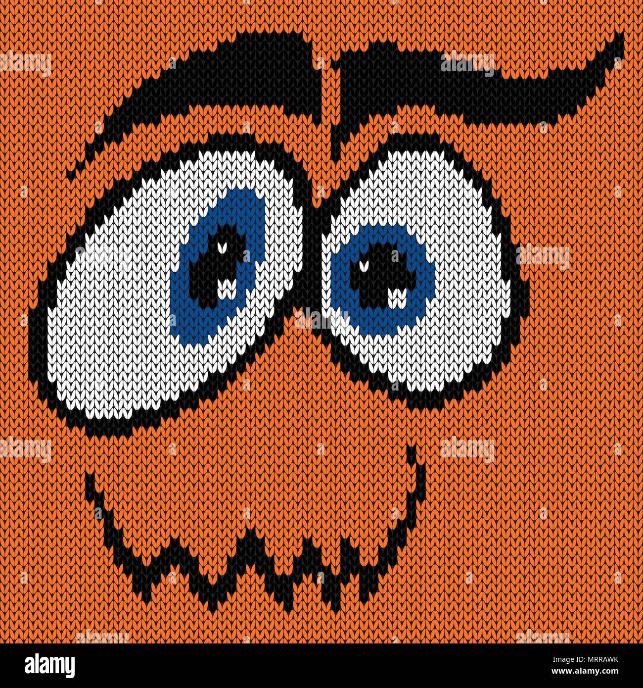 Happy joyful grimace on the orange background, knitting vector pattern ...