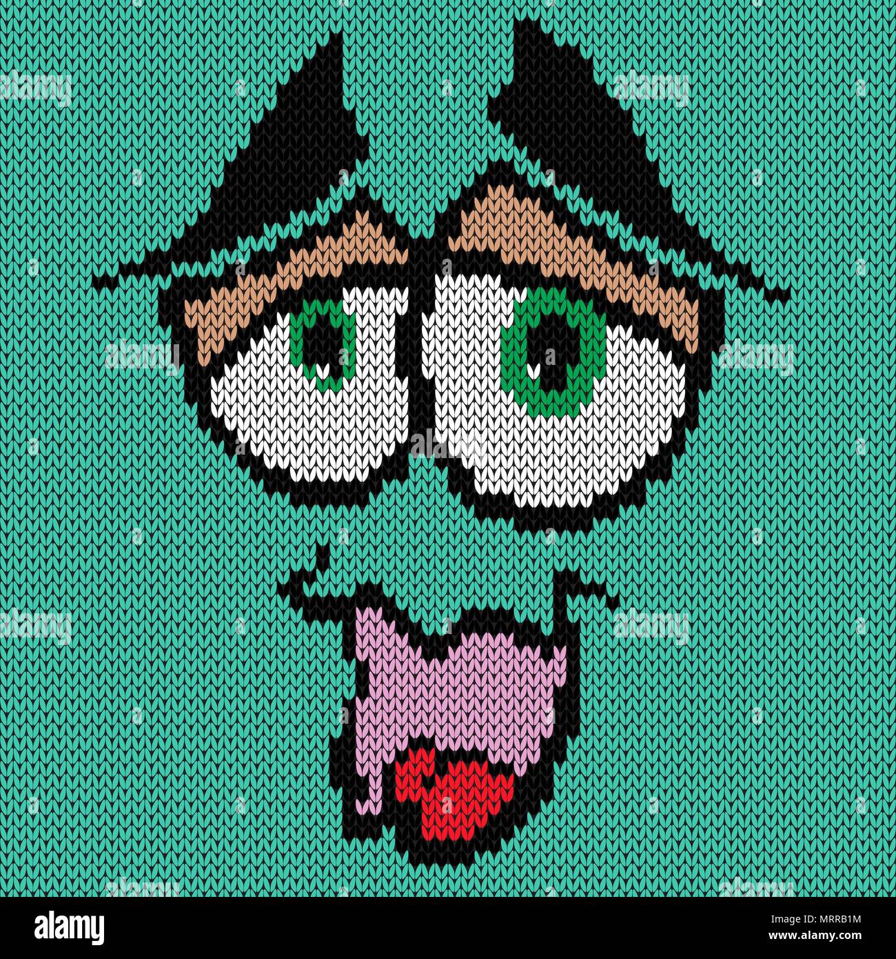 Funny and modest grimace with an open mouth on the turquoise background ...