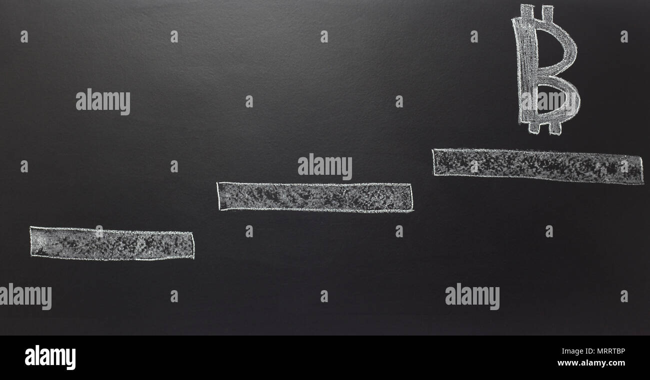 drawn steps with bitcoin symbol on blackboard Stock Photo - Alamy