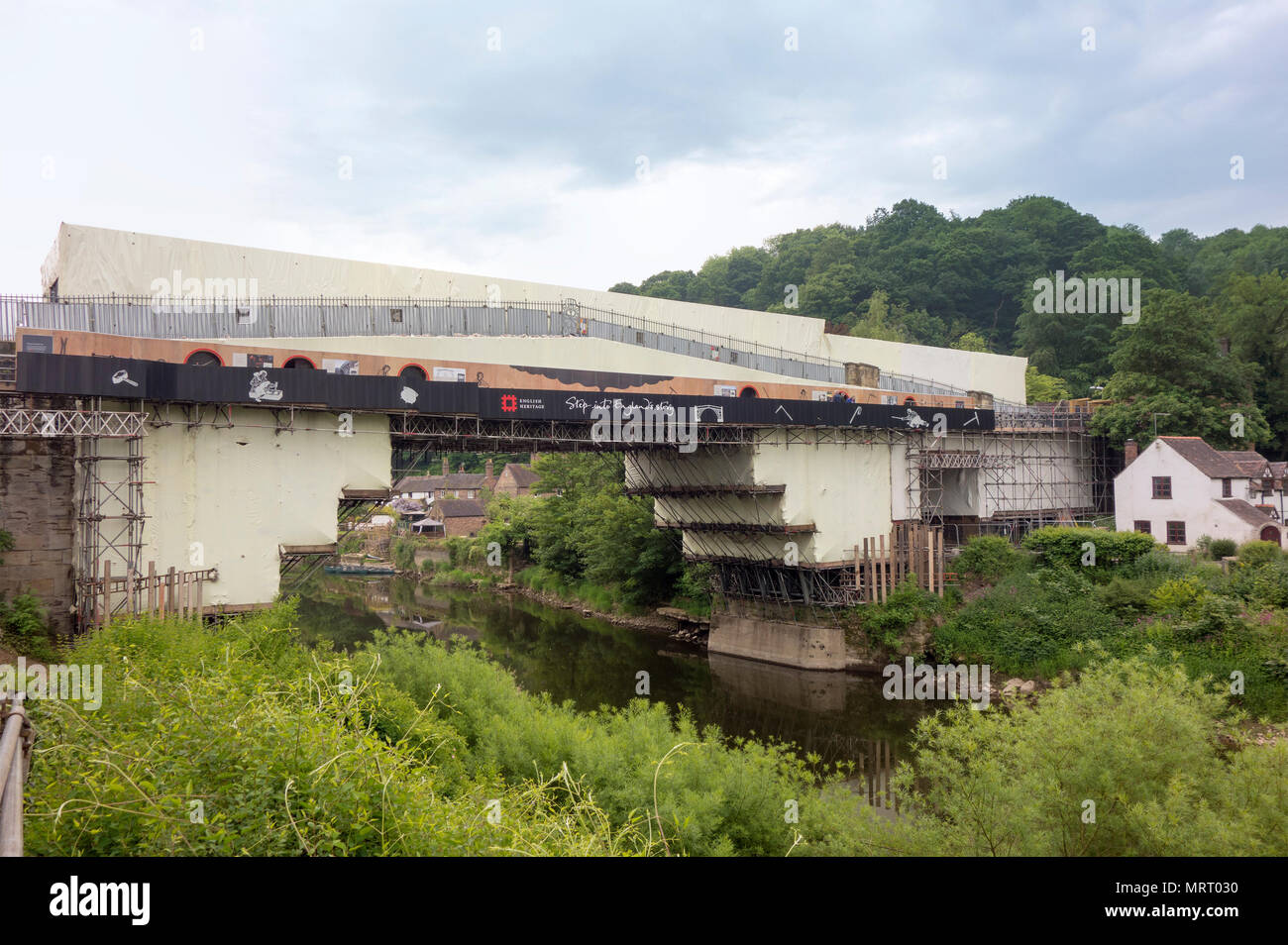 The Iron Bridge, conservation work, Ironbridge, Shropshire, England, UK ...