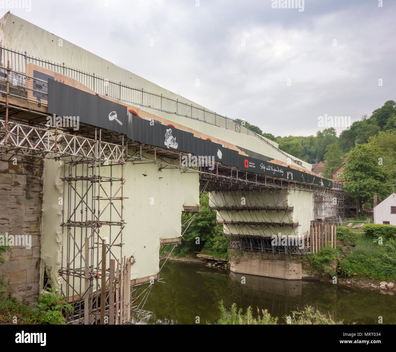 The Iron Bridge, conservation work, Ironbridge, Shropshire, England, UK ...