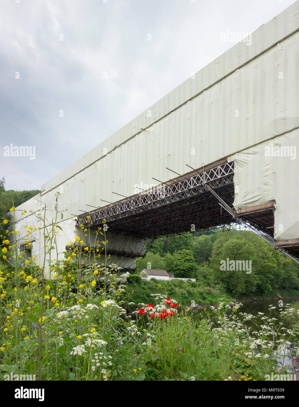 The Iron Bridge, conservation work, Ironbridge, Shropshire, England, UK ...