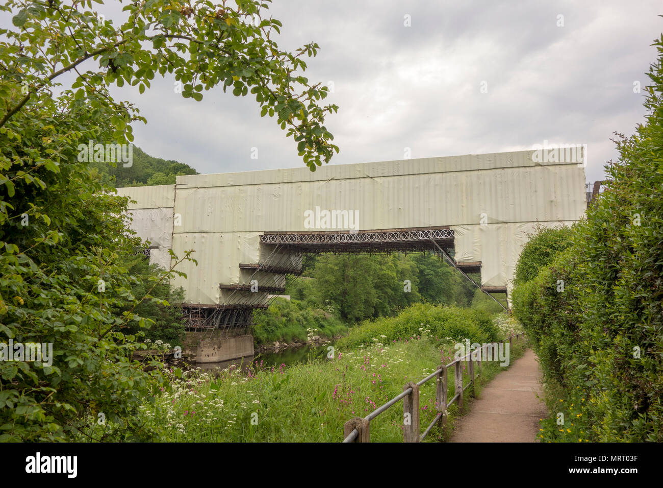 The Iron Bridge, conservation work, Ironbridge, Shropshire, England, UK ...