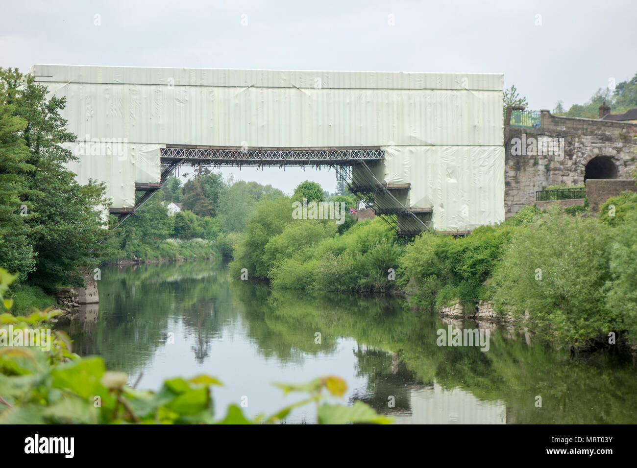 The Iron Bridge, conservation work, Ironbridge, Shropshire, England, UK ...