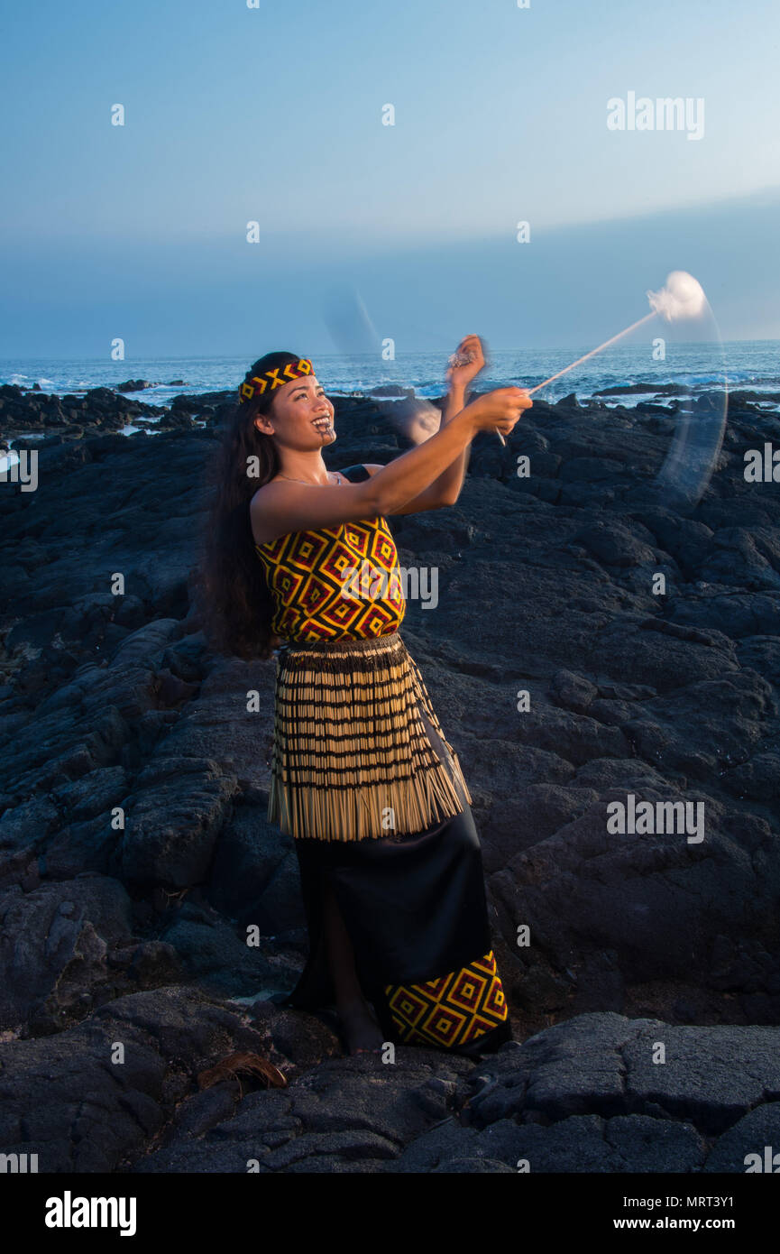 Island Breeze dancer with Poi balls - for Maori dances Stock Photo - Alamy