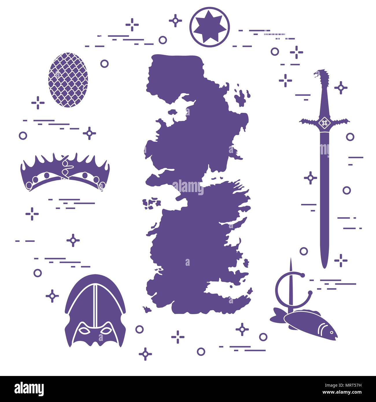 Symbols of the popular fantasy television series. Art and cinema theme ...