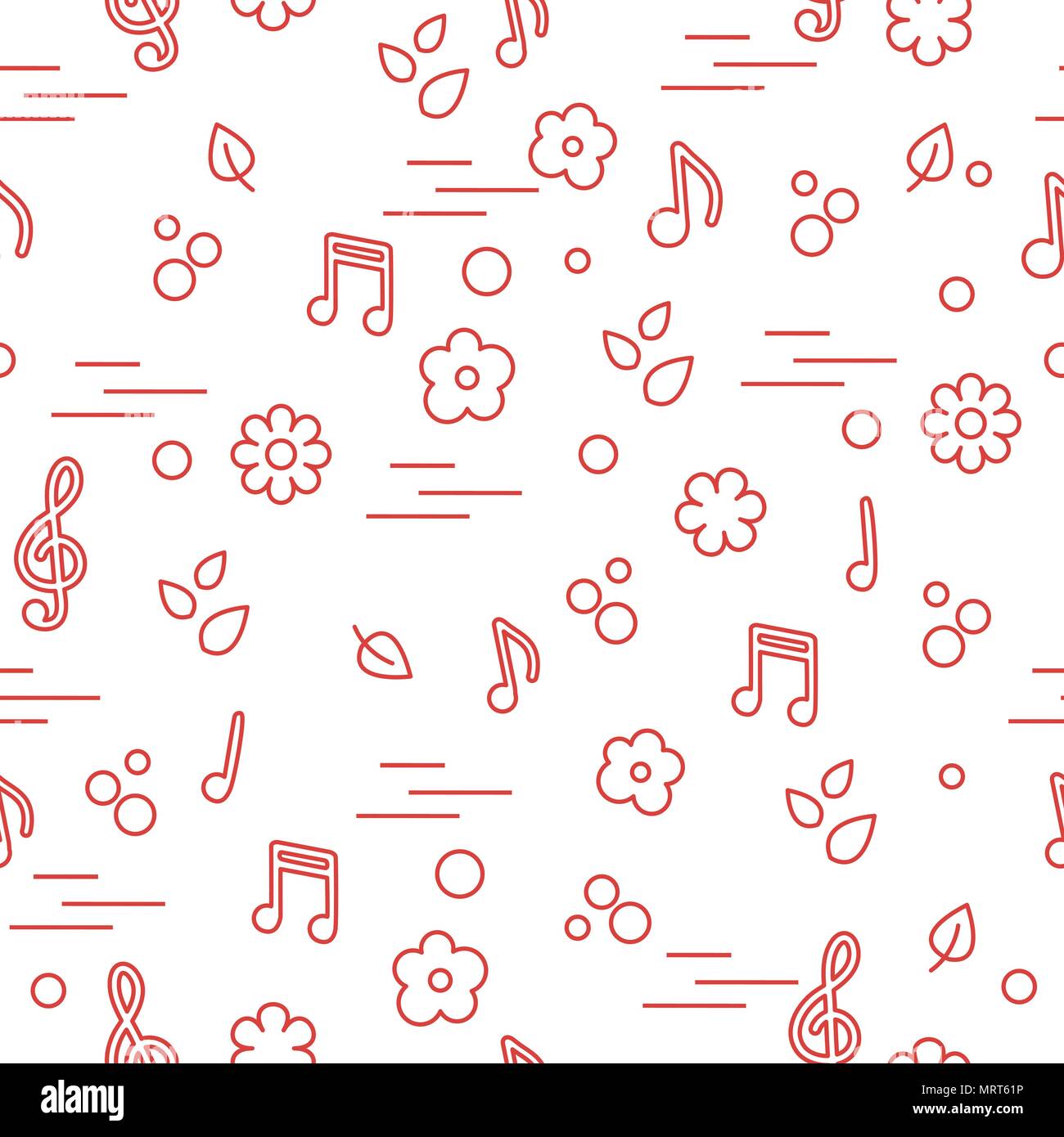 Seamless pattern of notes, flowers, leaves. Template for design, fabric ...