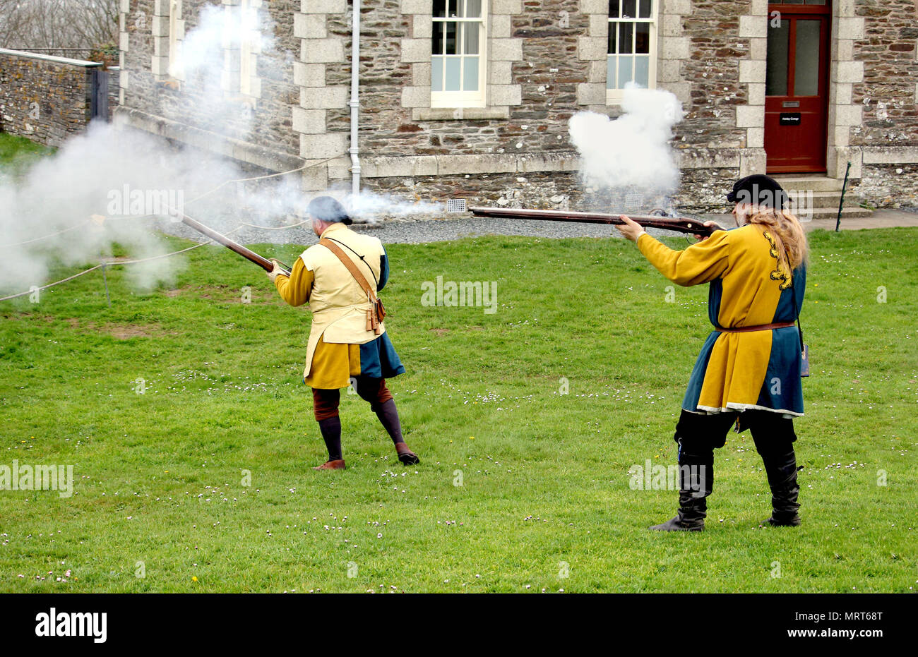 Falmouth, Cornwall, UK - April 12 2018: Historical military re-enactors ...