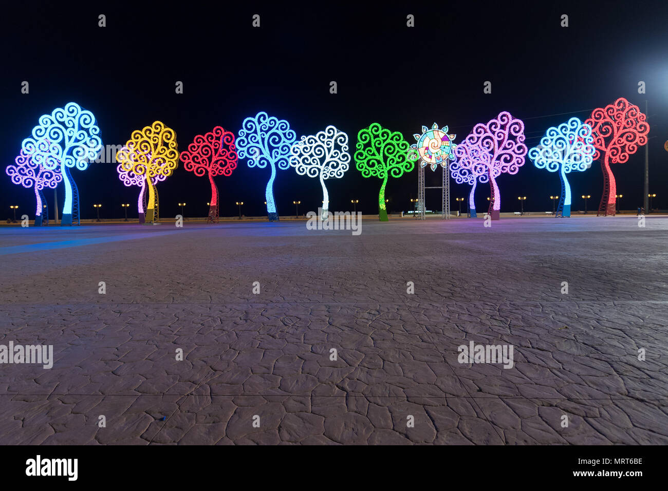 Giant LED trees in the main street in Managua, Nicaragua can be seen ...