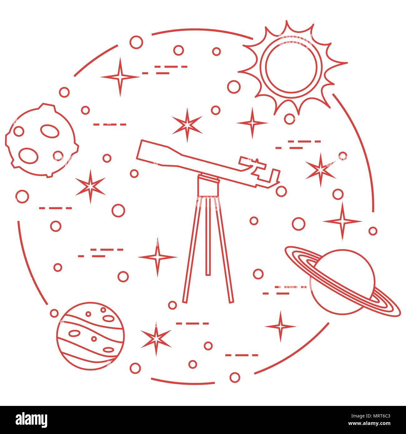 Science: telescope, sun, moon, planets, stars. Space exploration ...