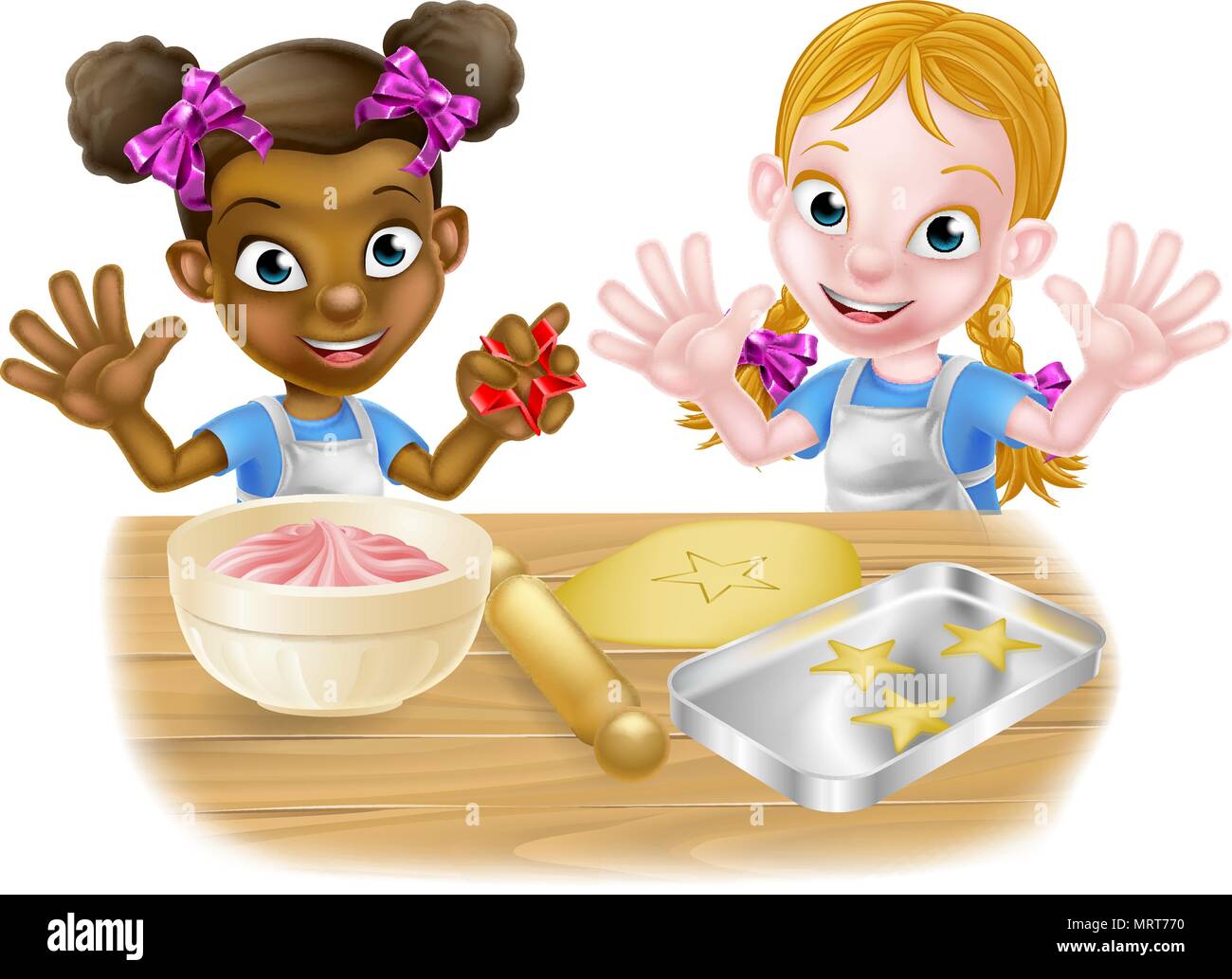 Cartoon Little Girl Chefs Cooking Stock Vector Image & Art - Alamy