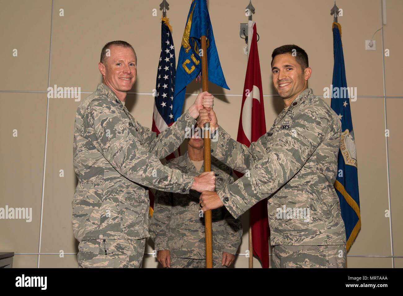 U.S. Air Force Maj. Michael Corrigan (right), 39th Contracting Squadron ...