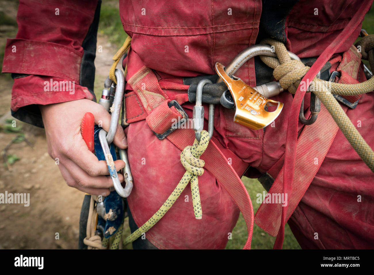 A potholer at the entrance to Gaping Gill, the largest cavern in ...