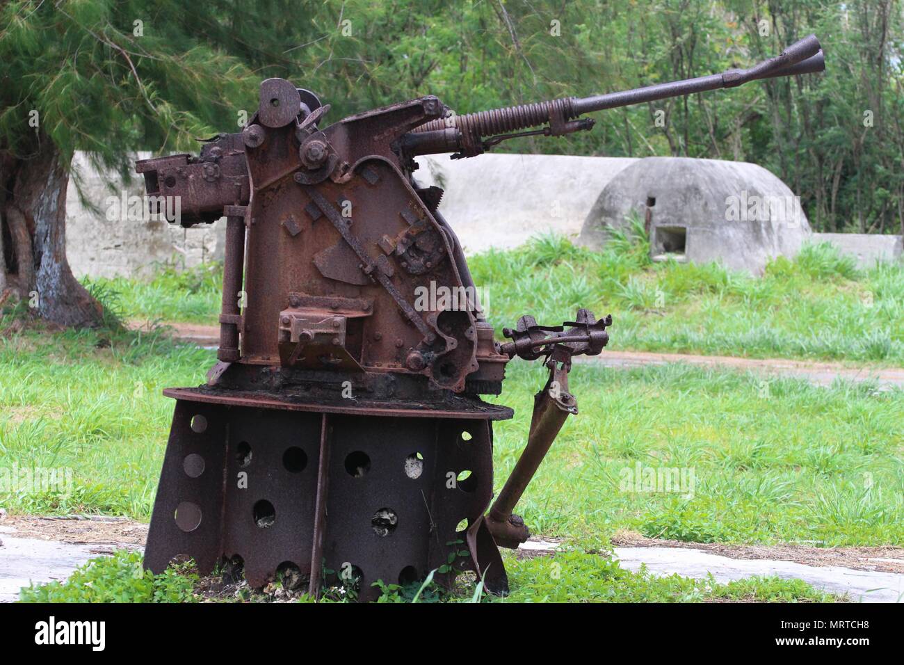 World War 11 relics of a Japanese gun in Aslito Airfield, near the ...