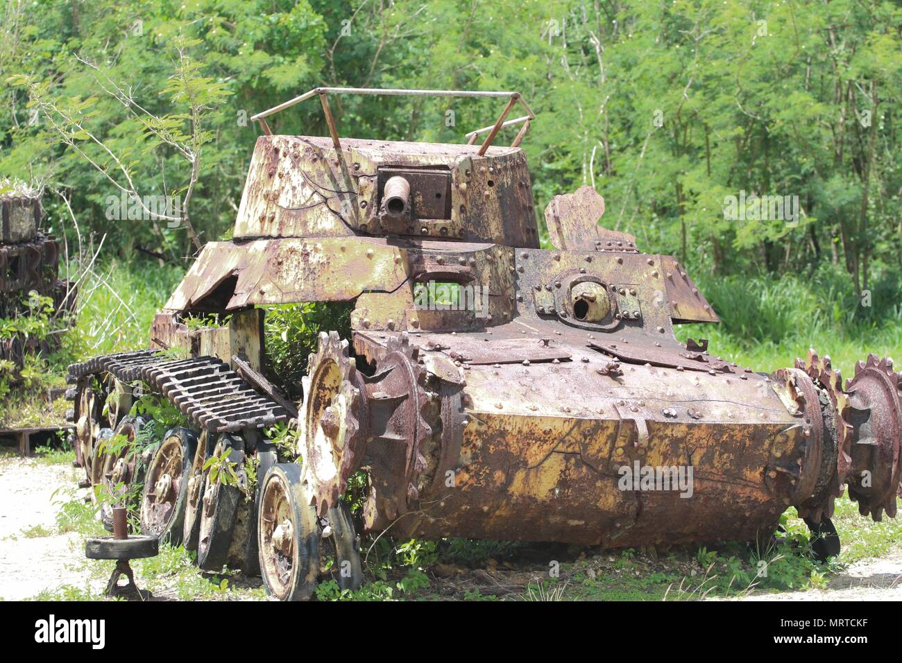 Close up front view Old Japanese tanker at Aslito Airfield, Saipan ...
