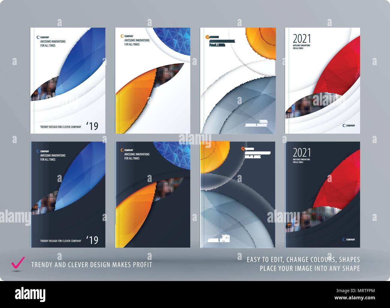 Brochure design round template. Colourful modern abstract set, annual ...