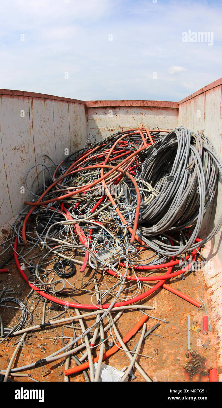 Inside a container full of pile of elettrical cables Stock Photo - Alamy