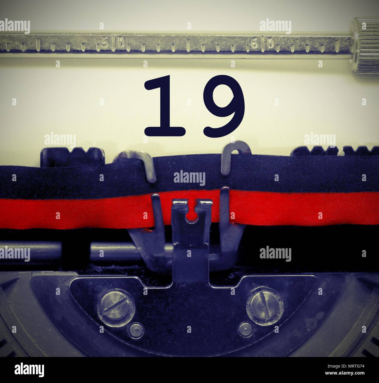 19 Number text written by an old typewriter on white sheet Stock Photo ...