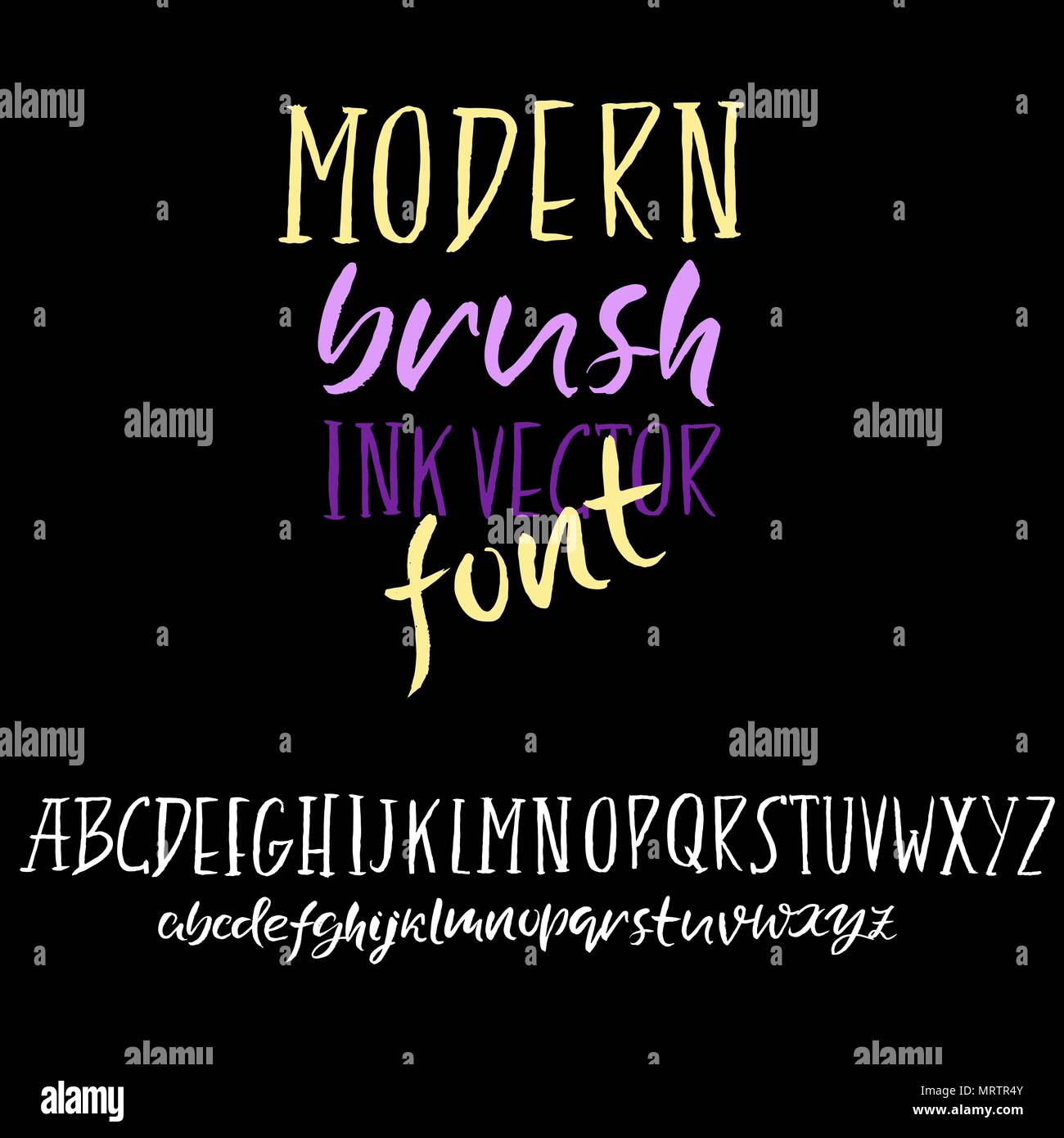 Grunge simple font. Modern dry brush ink letters. Handwritten alphabet ...