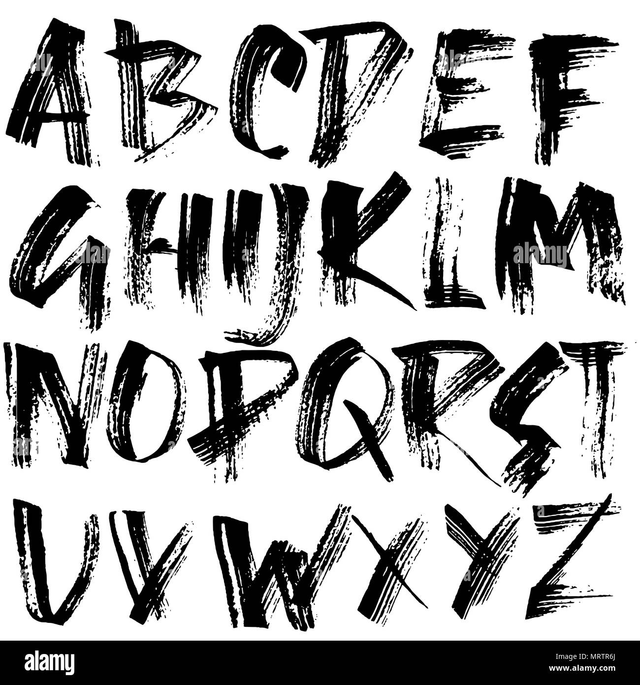 Grunge distress font. Modern dry brush ink letters. Handwritten ...