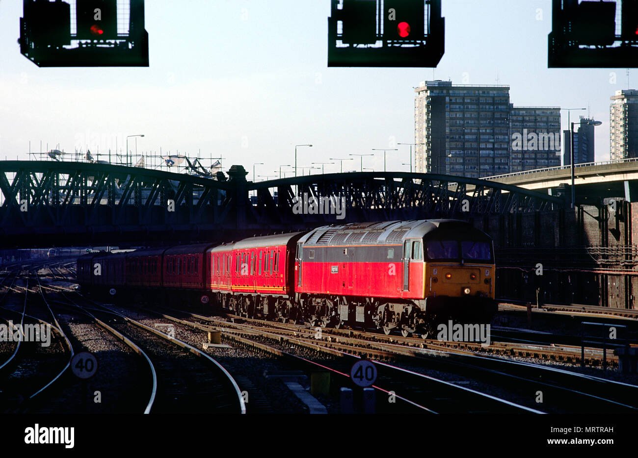 A class 47 diesel locomotive number 47476 approches London Paddington ...