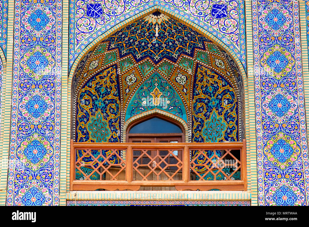 Tiled balcony, oriental ornaments from Seyed Alaedin Hossein Shrine ...