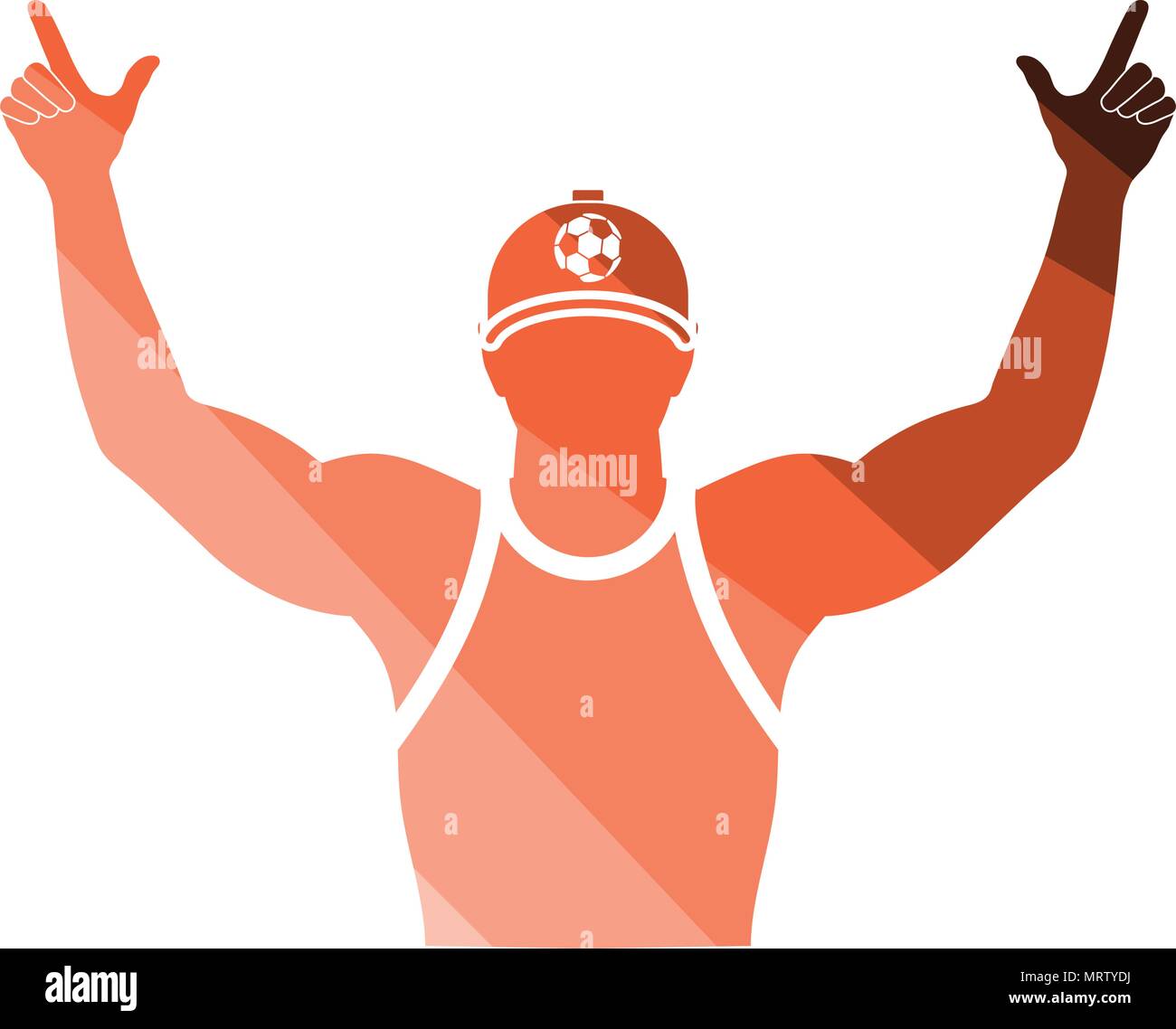 Football fan with hands up icon. Flat color design. Vector illustration ...