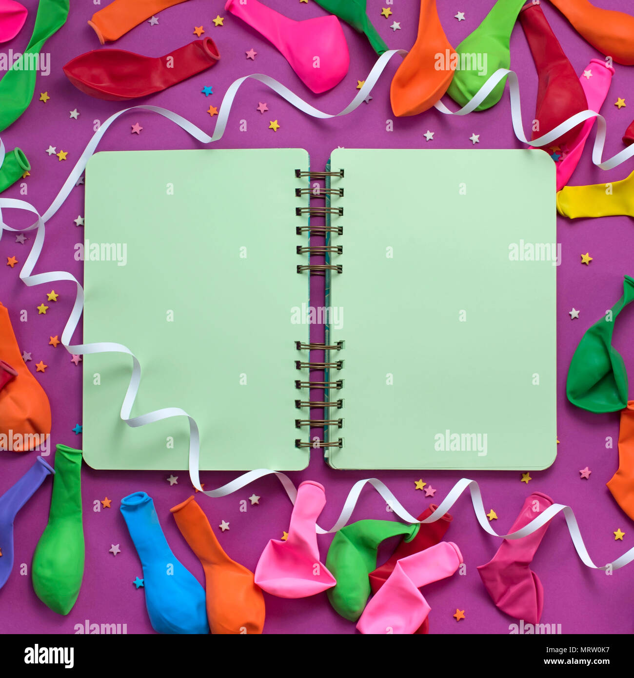 Festive arrangement Gifts Balloons Streamers Notebook Saturation of the ...