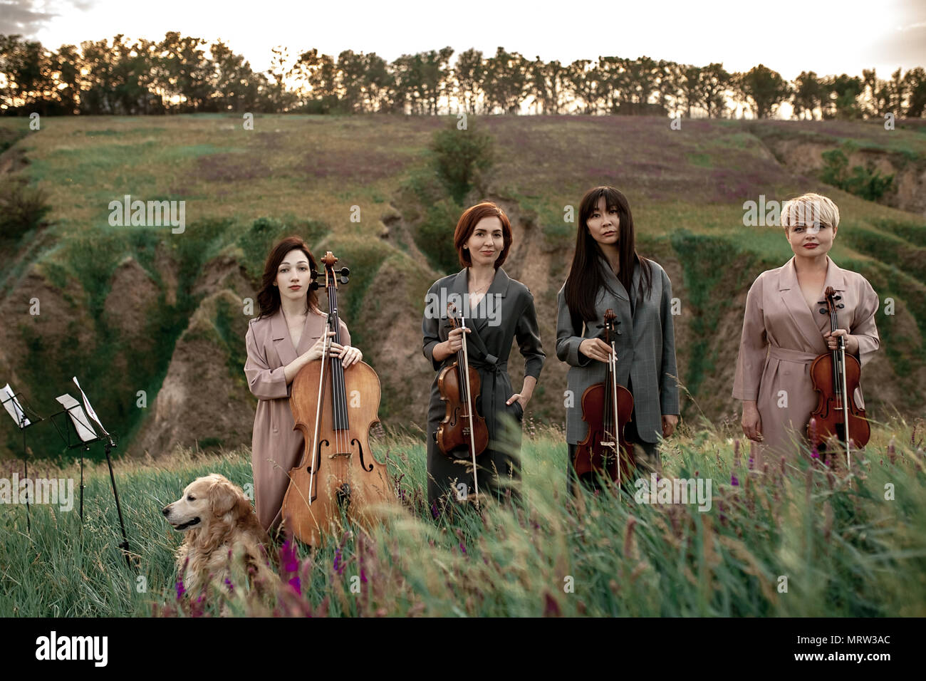 Female musical quartet three violins hi-res stock photography and ...