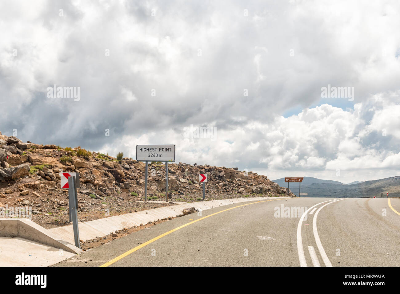 The highest point of Black Mountain Pass in Lesotho. The top is 3240 ...