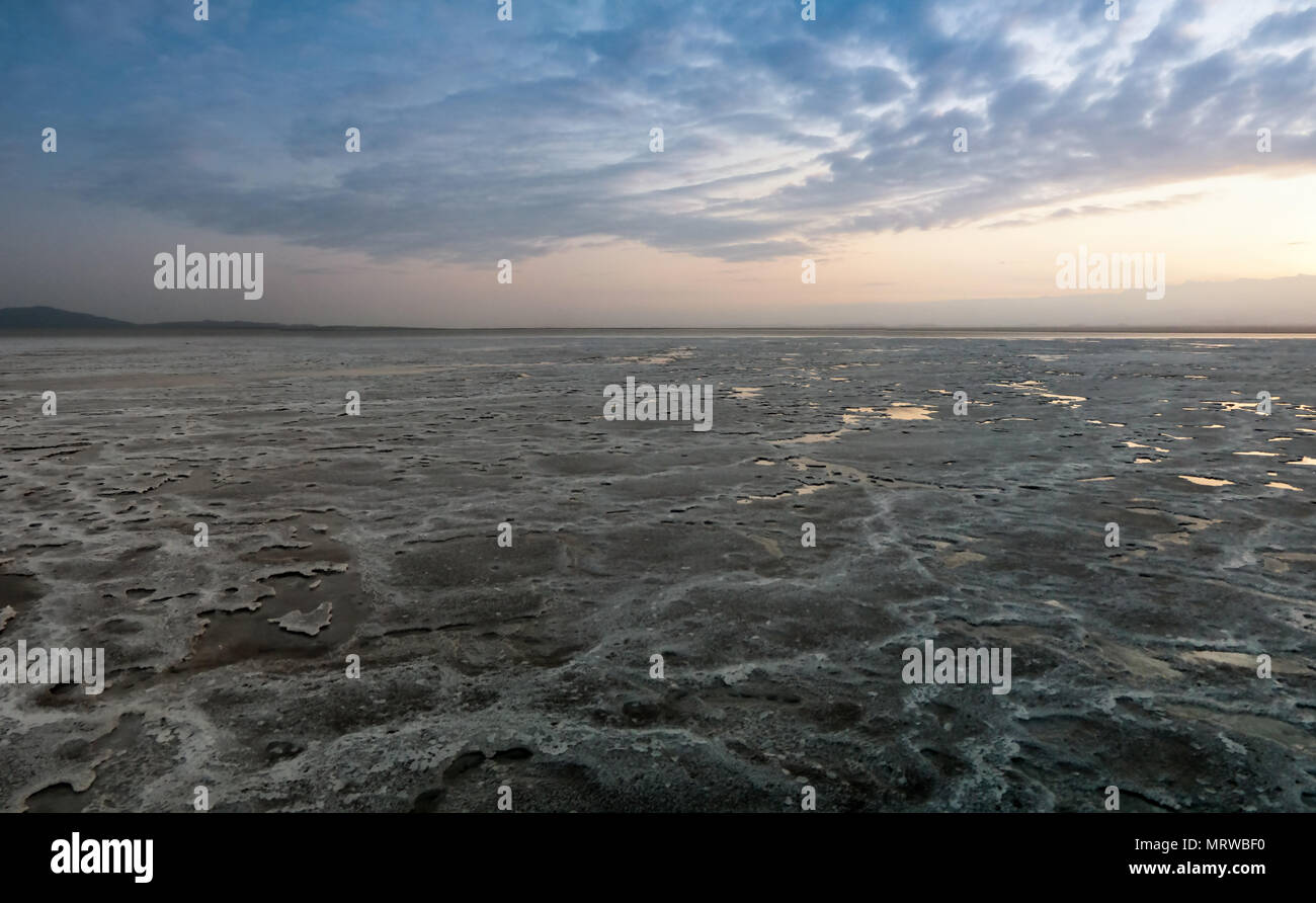Salt Lake Karum aka Lake Assale or Asale at sunset , Danakil Afar ...