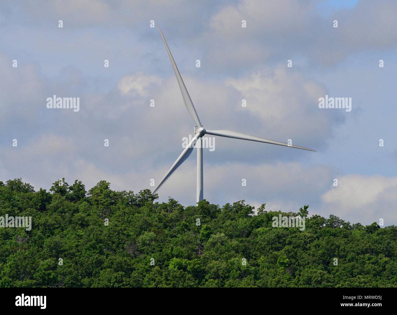 The top of an electrical powered windmill seen from the treetops Stock ...