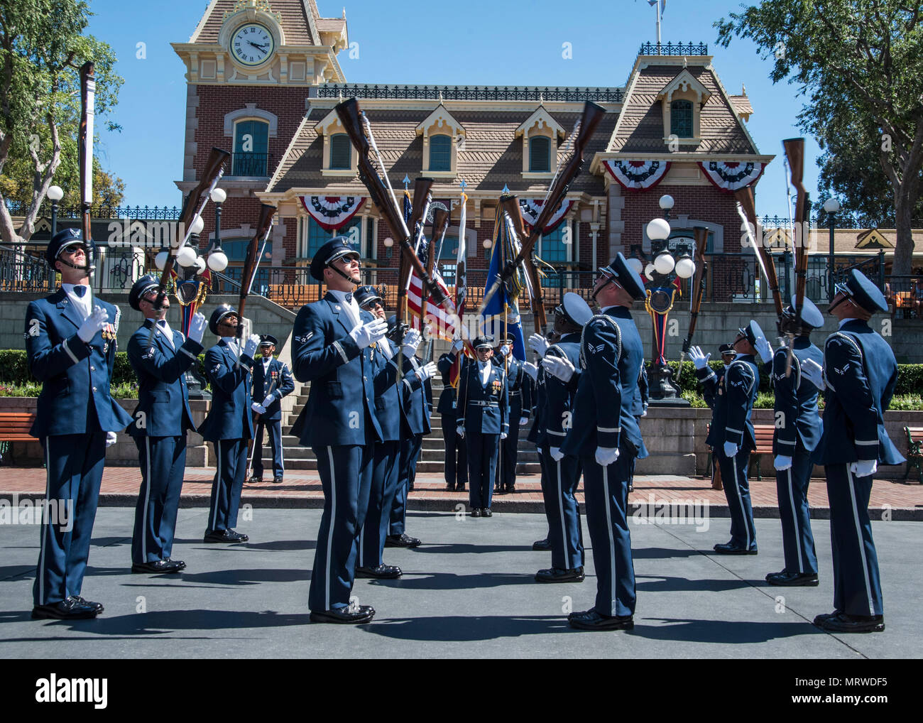 The U.S. Air Force Honor Guard Drill Team performs at Disneyland in ...