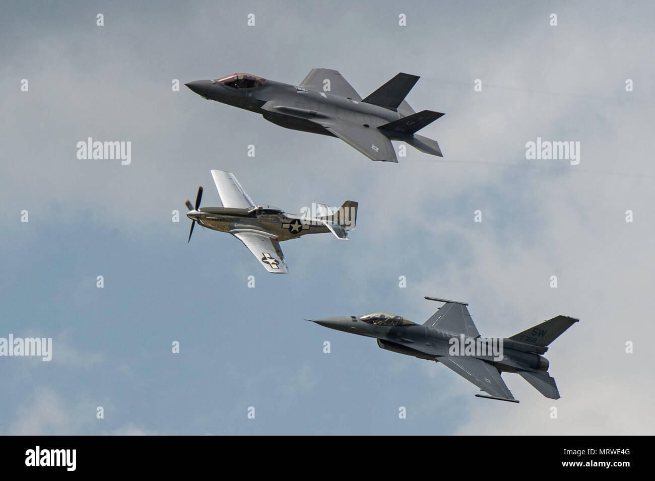 A U.S. Air Force Heritage Flight is performed at the New York Air Show ...