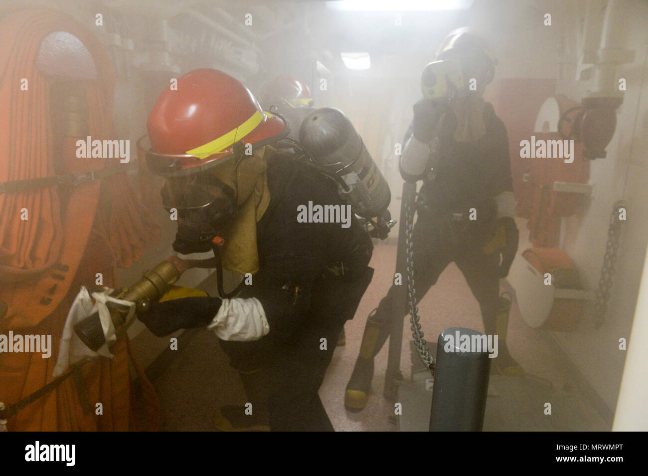 CHINA SEA (April 15, 2017) Sailors participate in a damage control ...