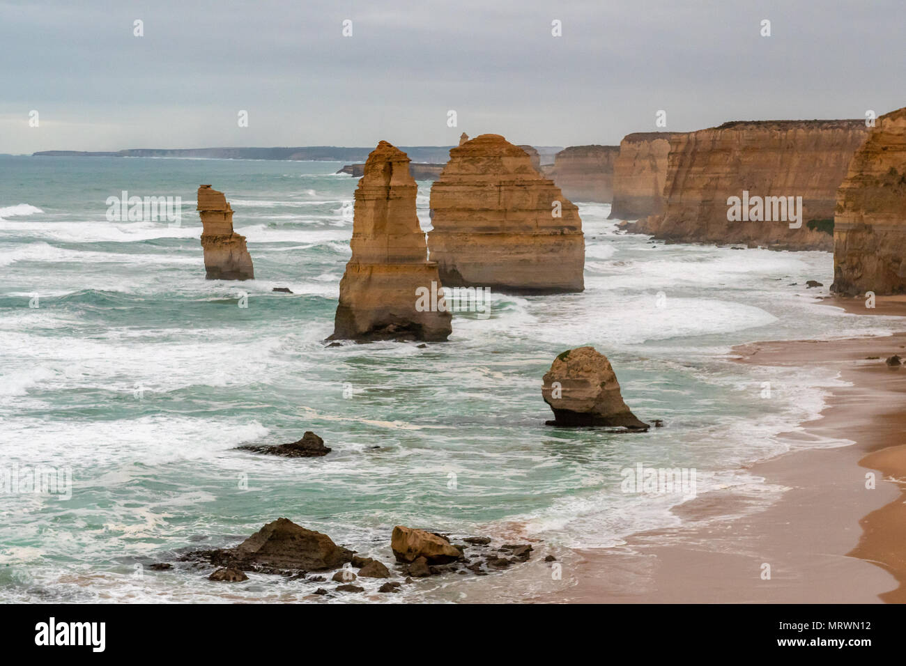 Sandstone rock stacks known as The Twelve Apostles on the Victoria ...
