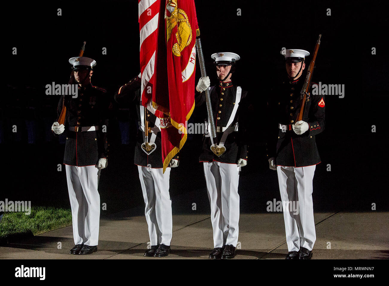 The U.S. Marine Corps Color Guard presents the National and Marine ...