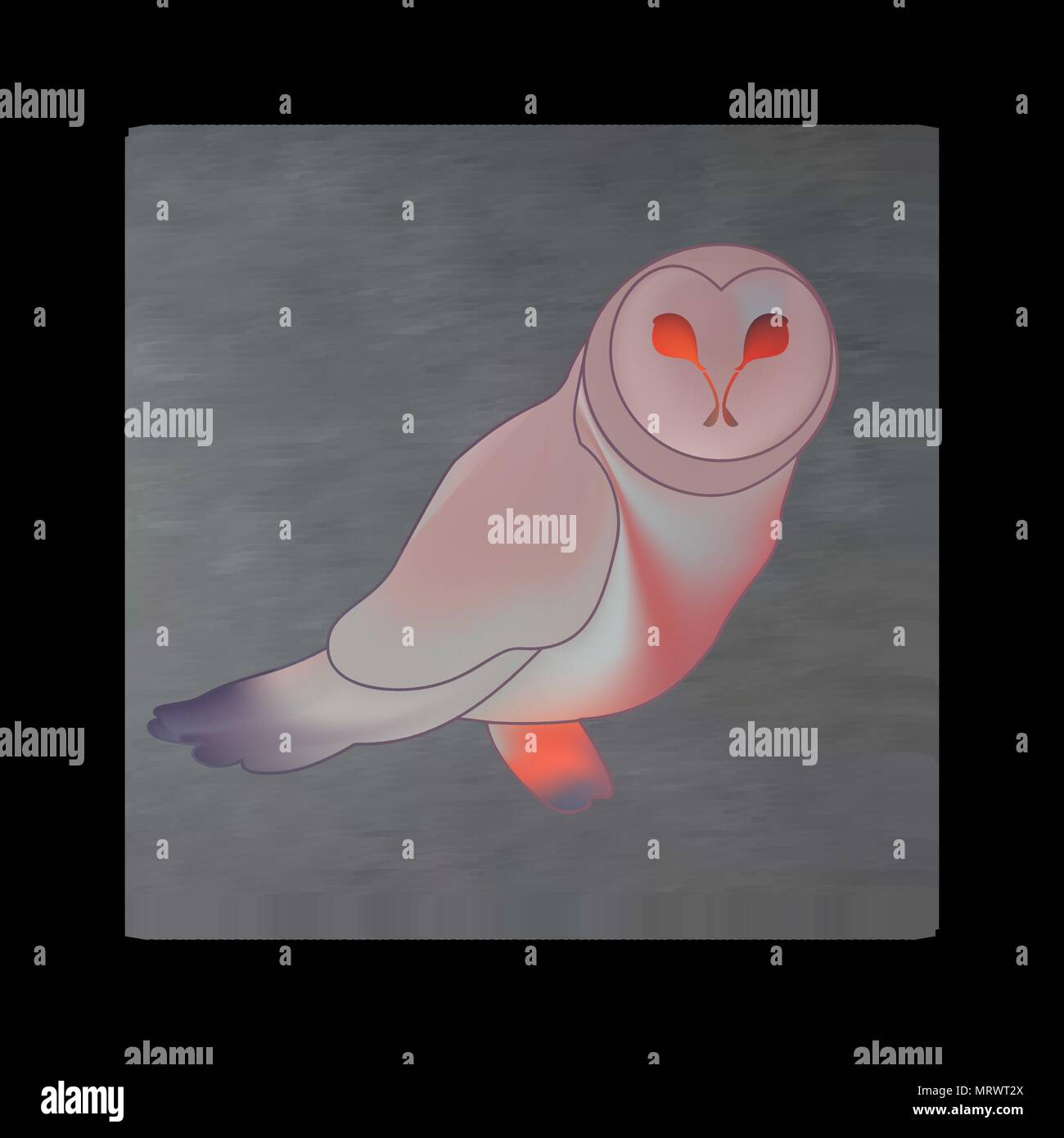 Vintage mystical picture owl in scarlet colors on black background ...
