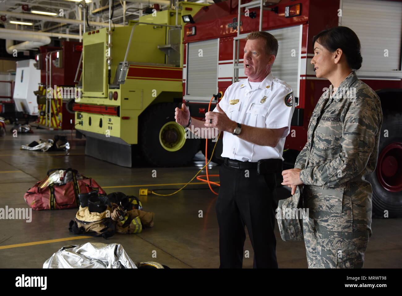 Gary Pierson, 81st Infrastructure Division deputy fire chief, provides ...